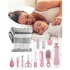 OTTOLIVES Baby Healthcare and Grooming Kit, 24 in 1 Baby Electric Nail Trimmer Set Newborn Nursery Health Care Set for Newborn Infant Toddlers Baby Boys Girls Kids Haircut Tools (0-3 Years+) (Pink)