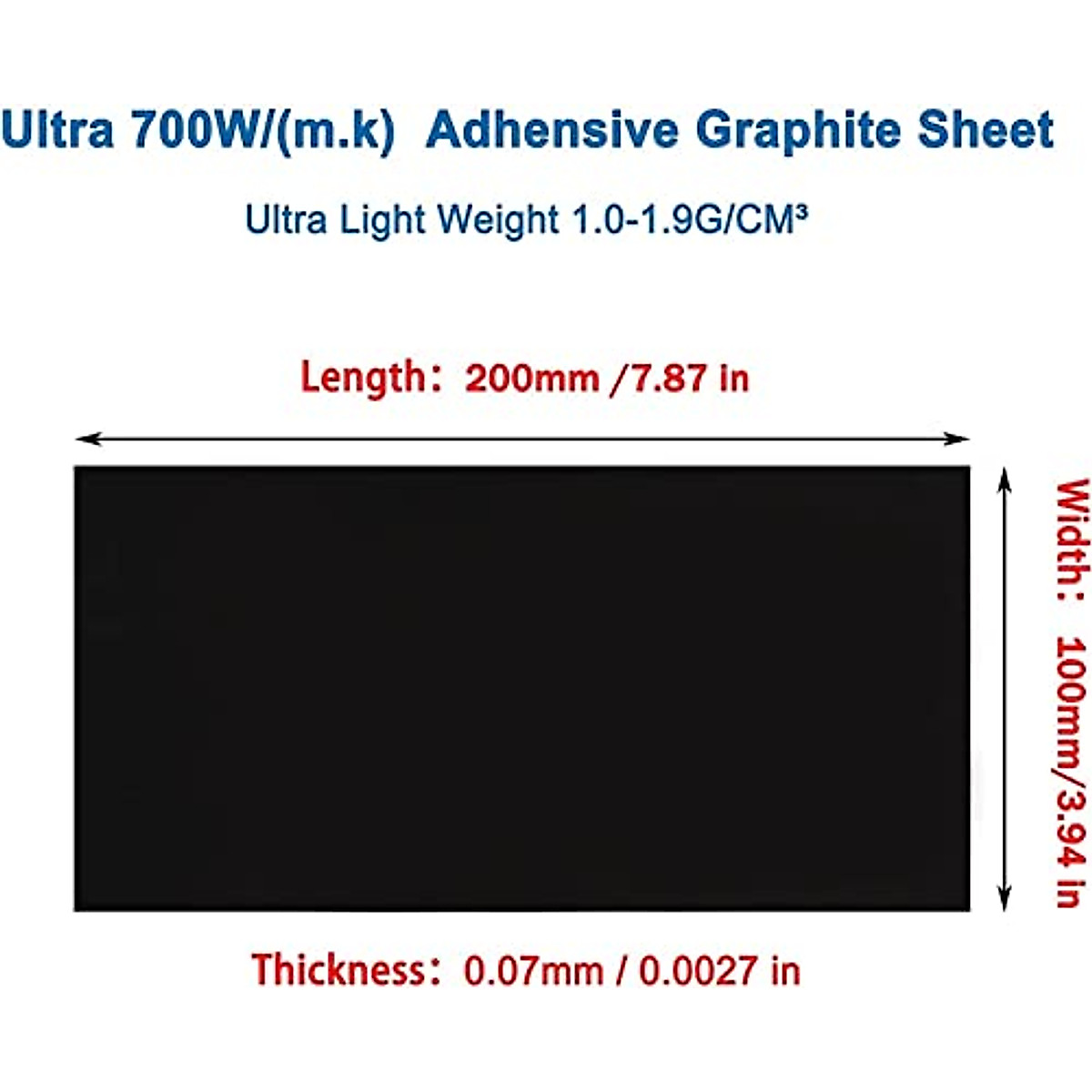 ADWITS 2 Pack Adhensive Graphite Thermal Pad 700W/m⋅K Horizontal Conductivity, 200x100x0.07mm Flexible Graphite Sheet for Mobile Laptop CPU Thermal Managemen