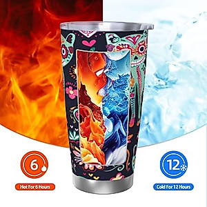 AYCZN Sugar Skull Cat 20 OZ Tumbler Stainless Steel Travel Coffee Mug, Mandala Flower Insulated Water Bottle with Lid Leakproof Thermal Cup