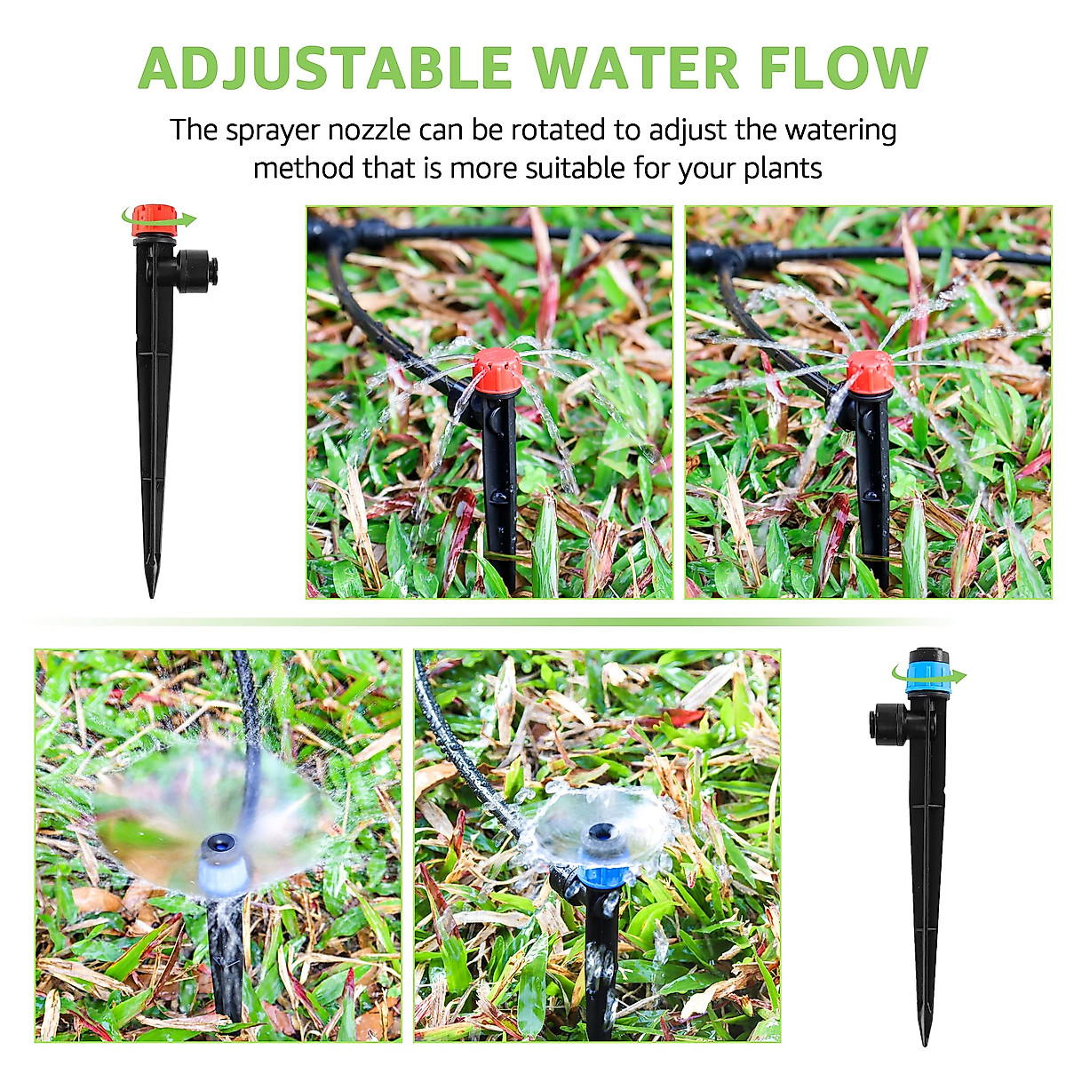 MIXC Easy-Connect Drip Irrigation Kit, 100FT Garden Micro Automatic Irrigation System Patio Misting Plant Watering System with 1/4" Blank Distribution Tubing Adjustable Nozzle Emitters Sprinkler