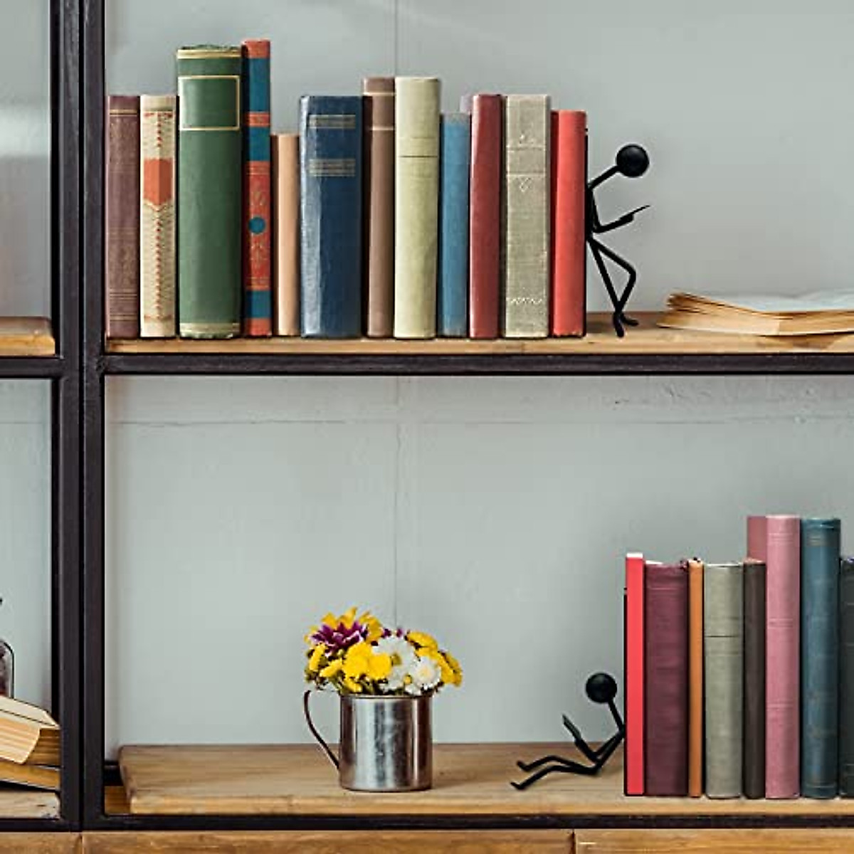 Ottimo Heavy Duty Metal Unique bookends for use as Bookshelf Decor, Home, Office or Kitchen Shelves. Unique, Cute and Decorative Book Stopper to Hold Books, Great Gift Idea (Black)