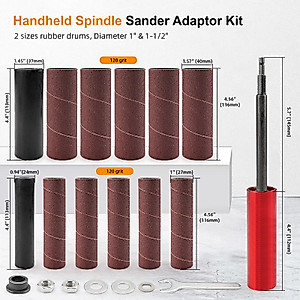 SI FANG Spindle Sander Adaptor Kit Drum Sander for Drill, Handheld Rubber Sanding Drums and Sleeves, Drill Sanding Attachment with Universal Hex Shank, for Woodworking Metal Polishing
