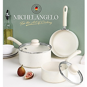MICHELANGELO Sauce Pan With Lid, Granite Nonstick Saucepans Set, 1QT&2QT&3QT Saucepan With Lid, Multipurpose Cooking Pots, White