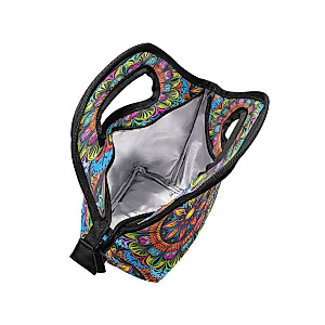 Lunch Bag Indian Flower Mandala Design Lunch Box Tote Handbag for Adult Men Women Kids Boys Girls Zipper Insulated Lunchbox Cooler Bag Decor