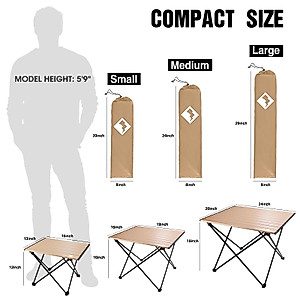 VILLEY Portable Camping Side Table, Ultralight Aluminum Folding Beach Table with Carry Bag for Outdoor Cooking, Picnic, Camp, Boat, Travel - Gold