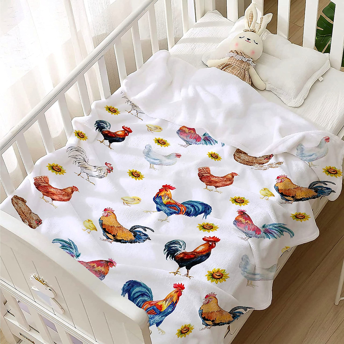 Aozyhug Chicken Blanket Sunflower Rooster Chickens Blanket Chicken Stuff Swaddle Blanket Girl Chicken Themed Gifts Toddler Baby Blankets for Crib Stroller (30"x40" Inches)