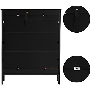 Iwell Storage Cabinet with Rattan Doors, Bathroom Storage Cabinet with Adjustable Shelf, Floor Cabinet for Living Room, Entryway, Kitchen, Home Office, Black