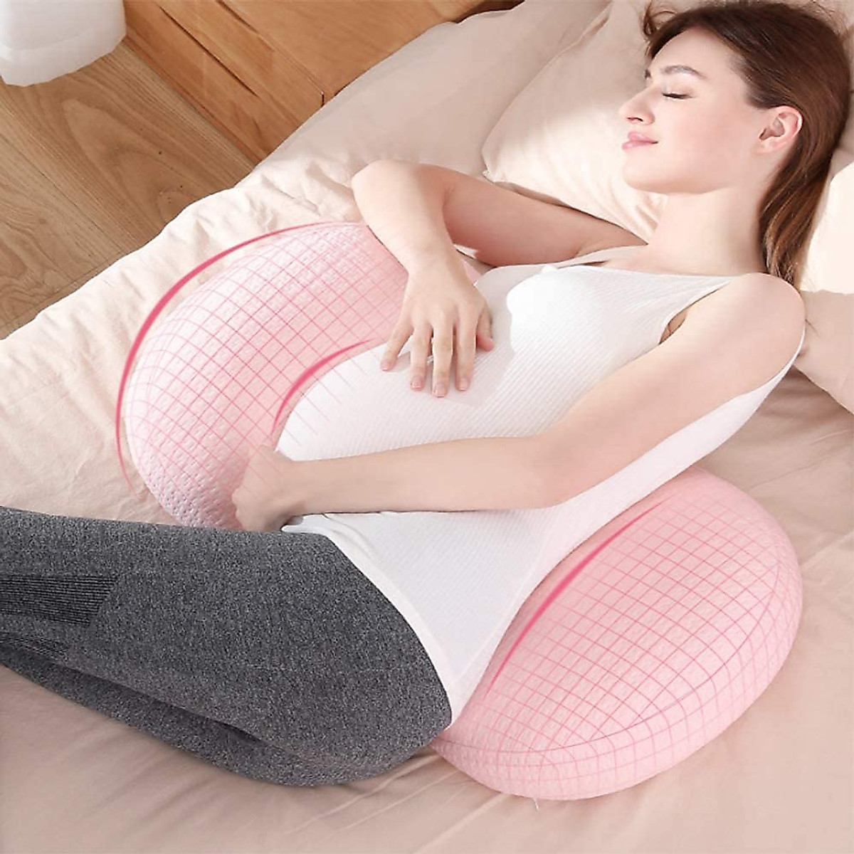 Pregnancy Pillow for Side Sleeper, Double Wedge Pillow for Maternity, Side Sleeping Pillow for Body, Belly, Waist, Back Support (Pink)