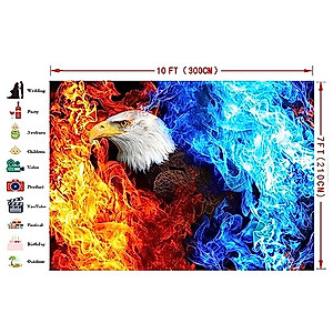 EMTOBT 10x7ft America Eagle Backdrop Ice Fire Mix Background Artistic Blue Water Red Flame Vinyl for Selfie Birthday Party Decor Newborn Baby Shower Banner BJHJEM0061