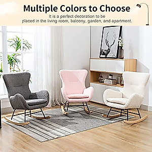 LETESA Nursery Rocking Chair Upholstered with High Backrest and Armrest Accent Chair Cozy Fabric Padded Seat Armchair Single Sofa Accent Glider Rocker for Living Room Bedroom Offices (White)