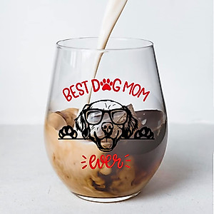 Perfectinsoy Dog Mom Ever Wine Glass with Gift Box, Cute Golden Retriever Themed, Dog Lover Gifts for Her, Dog Moms, Grandma, Wife, Sister, Wine Glass Gift for Dog Lovers
