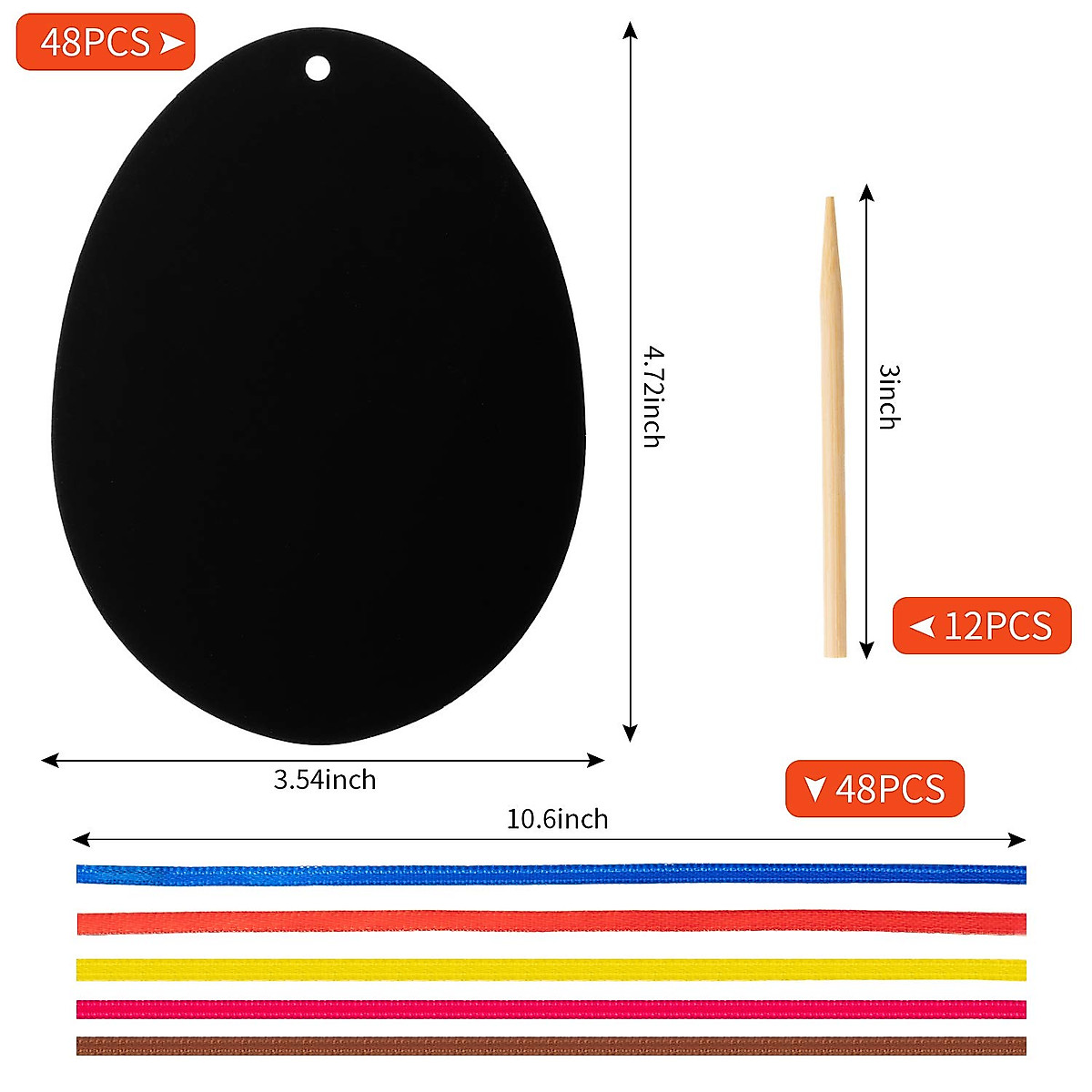 48 Pieces Scratch Paper Easter Scratch Craft Art Easter Day Ornaments Colorful Scratch Easter Day Rainbow Cutouts with 48 Wooden Sticks and 48 Colorful Ribbons for Kids Church Class (Egg)