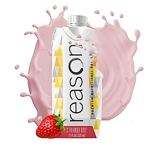 Reason Premium High Calorie Protein Drink - Free of Soy, Gluten, Artificial Flavors, Sweeteners - Lactose-Friendly - Great for Tube-Feeding - Strawberry, 11 oz, 12 Count