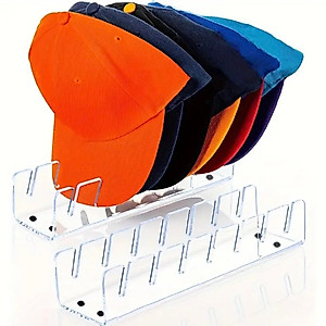 generic Hat Stand for Baseball Caps 2 Pack - Acrylic Hat Holder Display and Organizer- No-Install Holder for 14 Baseball Caps - Ideal for Closet, Dresser, or Shelf, ‎Clear