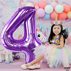 KatchOn, Giant Purple 4 Balloon Number - 40 Inch | Purple Number 4 Balloon, Mermaid 4th Birthday Decorations for Girls | 4th Birthday Balloons | 4 Purple Balloon for 4th Mermaid Party Decorations