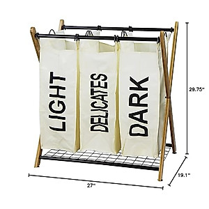 Oceanstar X-Frame Bamboo 3-Bag Laundry Sorter, White