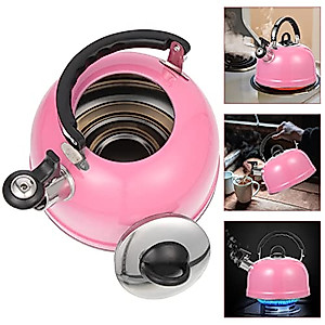 Whistling Stovetop Tea Kettle Stainless Steel Teapot Hot Water Fast to Boil Water Kettle Pot with Cool Touch Ergonomic Handle Loud Whistle for Tea Coffee Milk Etc Gas Electric Applicable (pink)