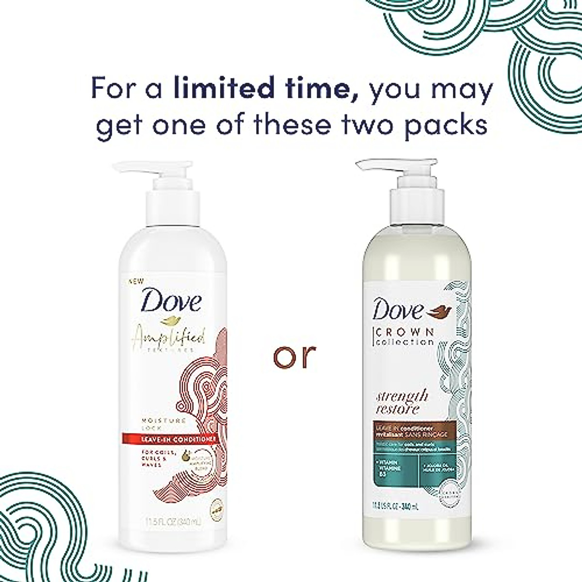 Dove Amplified Textures Shampoo, Conditioner, Leave-In Conditioner with Coconut Milk, Aloe, and Jojoba 3 Count for Coils, Curls and Waves and Moisture Amplifying Hair Care Blend 11.5 oz
