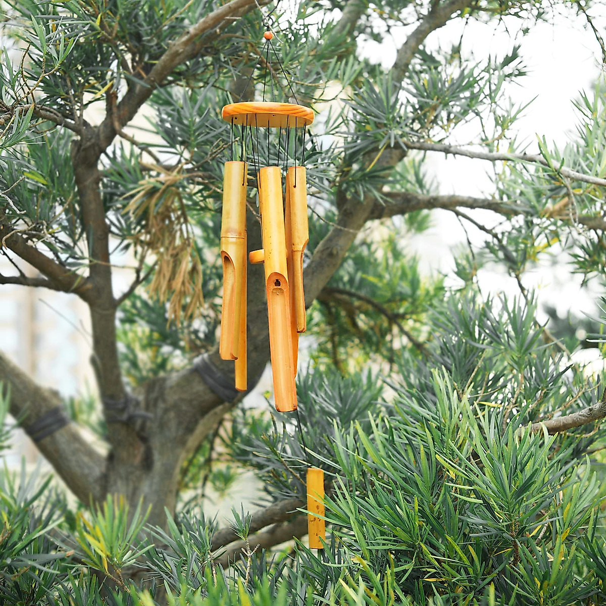 MUMTOP Bamboo Wind Chimes, Outdoor Wooden Wind Chime with Amazing Deep Tone for Garden, Patio, Home or Outdoor Decor