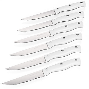 harriet Steak Knife Set, Serrated Steak Knives Set of 6, Full Tang German Stainless Steel Steak Knives, White