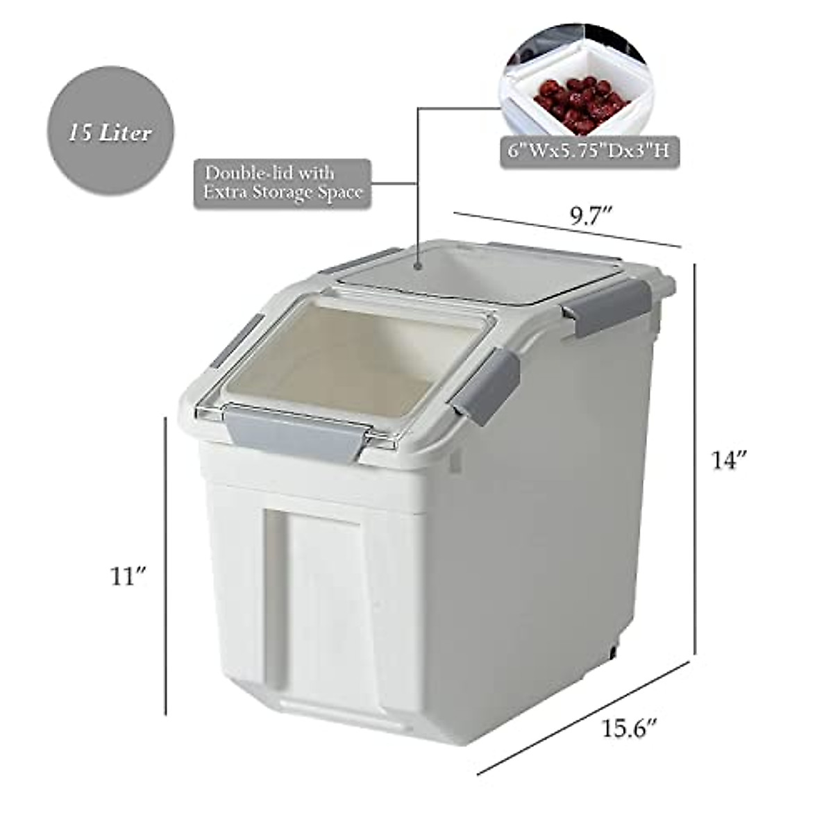 HANAMYA 15 Liter / 30 lbs Rice Storage Container with Measuring Cup, BPA free, For Rice | Grain | Pet Food | Flour, 2 count, White