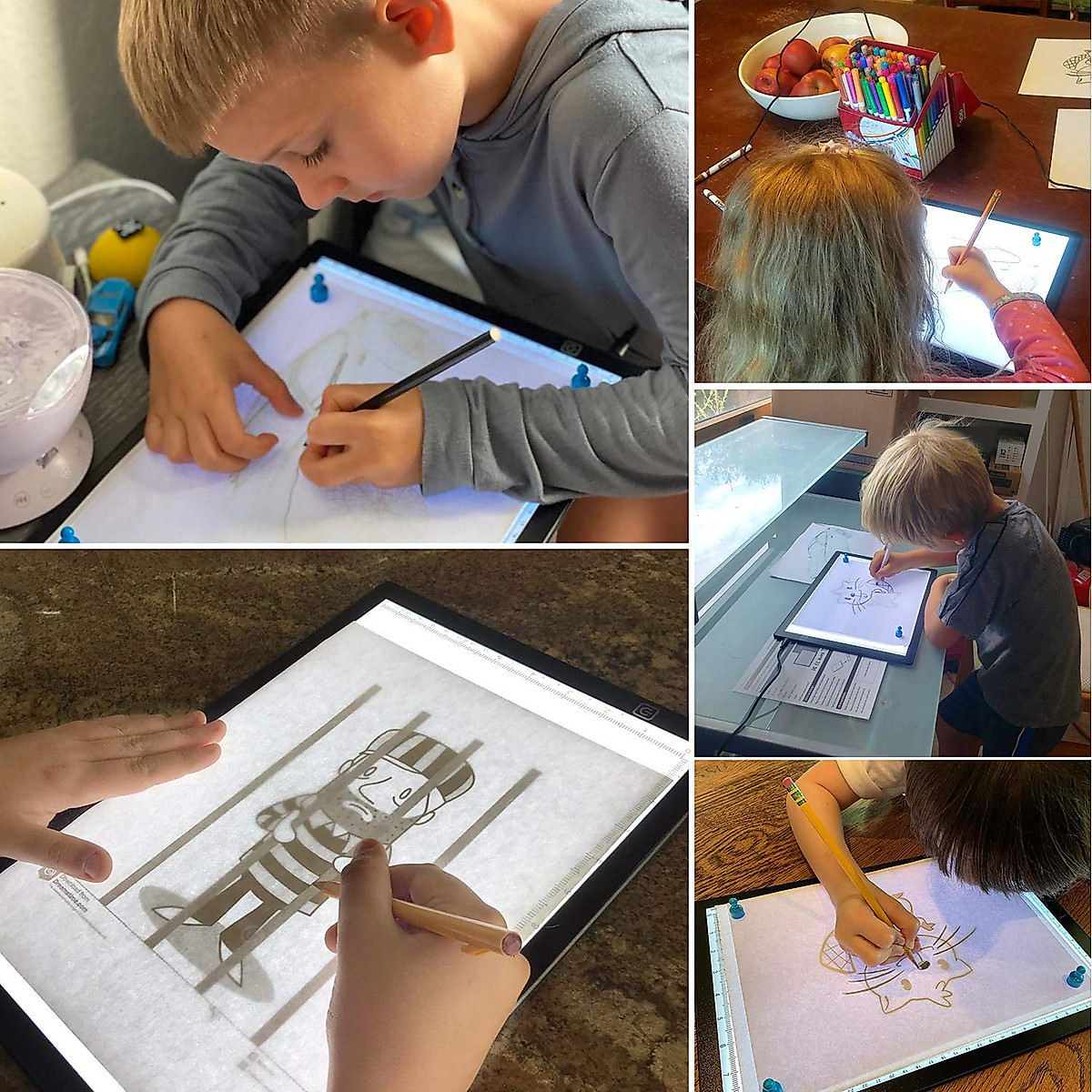 Magnetic Light Box for Tracing, A4 Light Pad for Drawing with 4 Magnets, 2 Scale (CM & INCH) Portable Ultra-Thin Sketch Pad, Dimmable Light Table for Diamond Painting, X-ray View (4 Magnets Included)