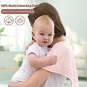 Yoofoss Muslin Burp Cloths for Baby 10 Pack 100% Cotton Baby Washcloths for Boys Girls Large 20''X10'' Super Soft and Absorbent Gradient Pink