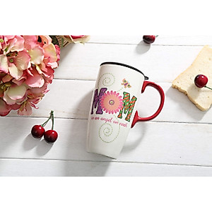 Bloom Valley Coffee Ceramic Mug Mother's Day Mug Porcelain Latte Tea Cup With Lid 17oz. MOM