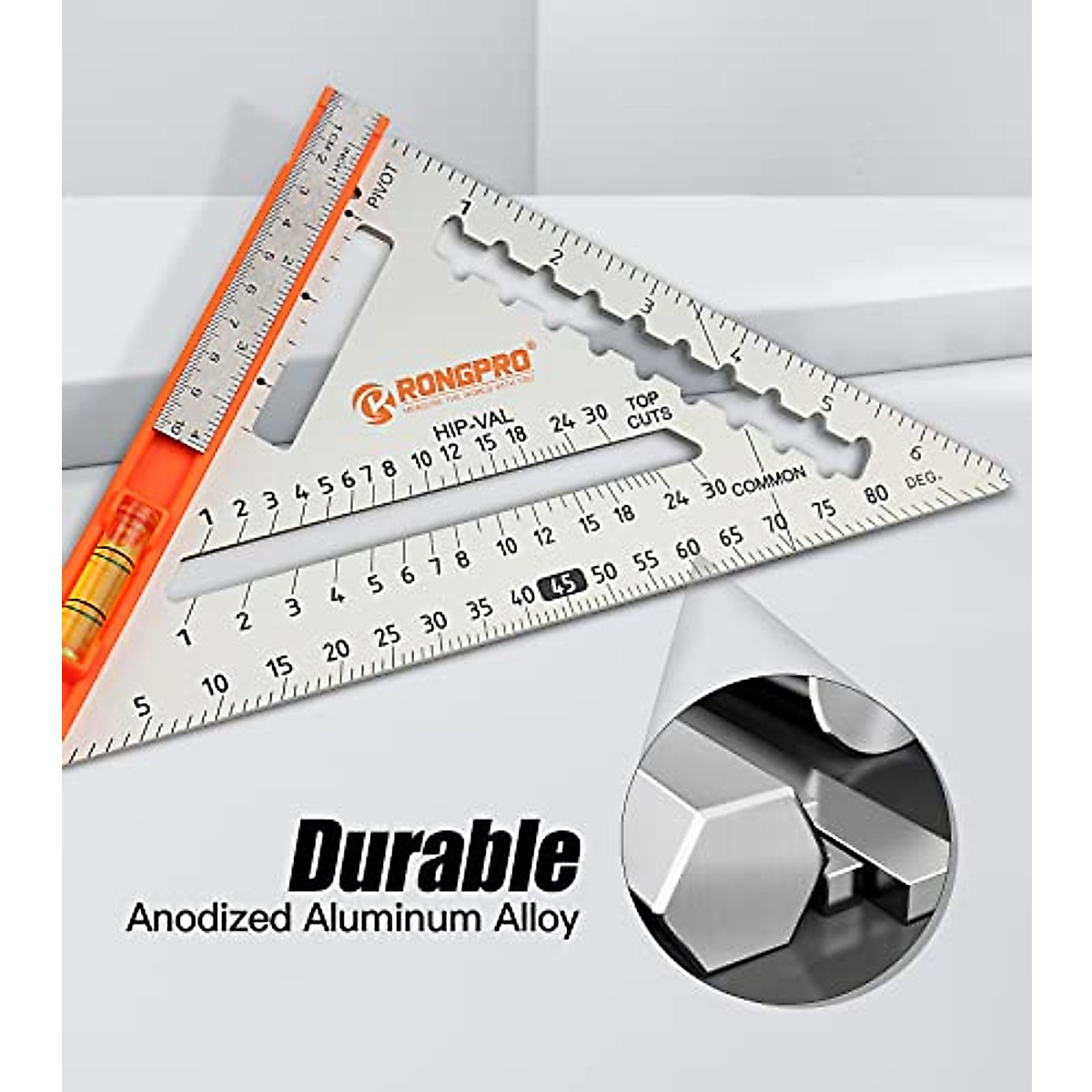 RONGPRO Multifunctional Rafter Square, 7 Inch Triangle Carpenter Square Die-cast Aluminum Alloy, Rafter Square Layout Tool - Aluminum