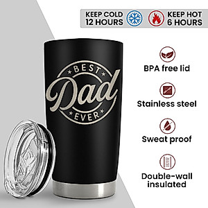 SANDJEST Best Dad Ever Tumbler with Lid - 20oz Insulated Stainless Steel Cup- Coffee Mug for Sport Travel Office, Gift for Father’s Day Birthday