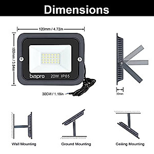 Paideste 2 Pack 20W LED Flood Light Outdoor, 2000LM LED Work Light, IP65 Waterproof Outside Floodlight 6000K Daylight White Super Bright Security Light Fixture for Backyard, Garden, Garage, Playground