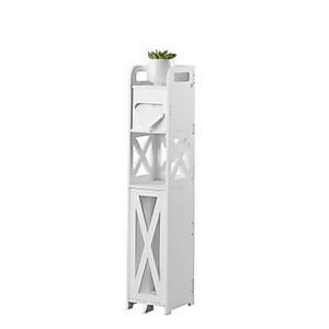 J JINXIAMU Small Bathroom Storage,Bathroom Storage Cabinet with Toilet Paper Holder Insert,Bathroom Stand for Small Space,White (30''H, Pure White)