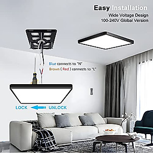 LED Flush Mount Ceiling Light Fixture, 12 Inch 24W, Daylight White 5000K Square Ceiling Light, 3200LM Black Flush Ceiling Lamp, Flat Slim Ceiling Light Fixture for Kitchen Bedroom Stairwell Hallway