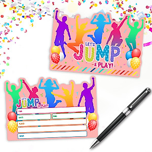 Simimi art 30 Bounce House or Jumping Party Invitations with Envelopes - Trampoline Jump Birthday Invite - Trampoline Birthday Party (pink)