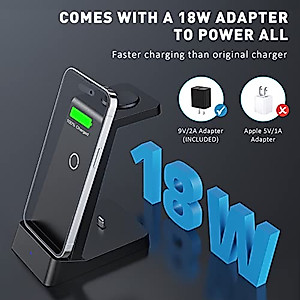 Wireless Charging Station, 18W Fast Wireless Charger for iPhone 14/13/12/11/Pro/Max/SE/XS/XR/X/8 Plus/8, 3 in 1 Wireless Charging Dock Stand for Apple Watch Series & Airpods (with Adapter)