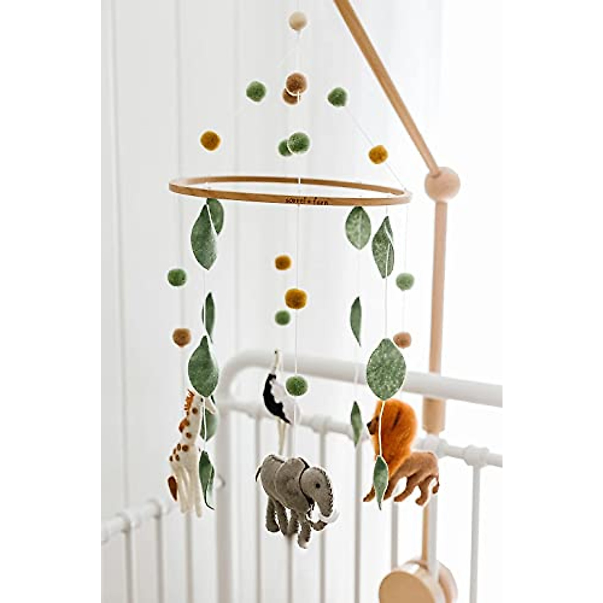 Sorrel + Fern Baby Crib Mobile - Safari Adventure (Elephant, Lion & Giraffe) - Nursery Decoration Ceiling Mobile and Baby Shower for Boys - for Boys & Girls