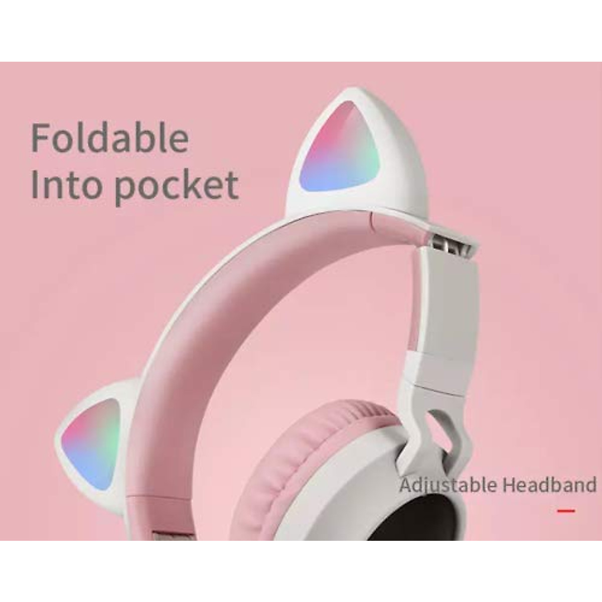 na1 Wireless Bluetooth Kids Headphones, Damikan Cat Ear Bluetooth Over Ear Headphones, LED Lights, FM Radio, TF Card, Aux, Mic for iPhone/iPad/Kindle/Laptop/PC/TV (Pink)