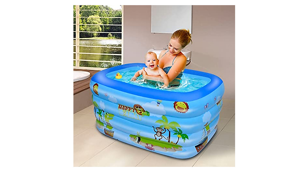 Inflatable Backyard Pool 47x35x13 with 4 Air Chambers for Kids & Family