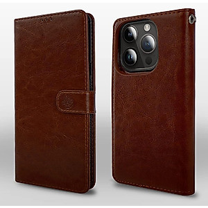 Shields Up for iPhone 15 Pro Max Wallet Case, Detachable Magnetic Case Wallet with Card Holder & Wrist Strap, [Vegan Leather] Protective Folio Cover for iPhone 15 Pro Max 6.7 inch - Brown