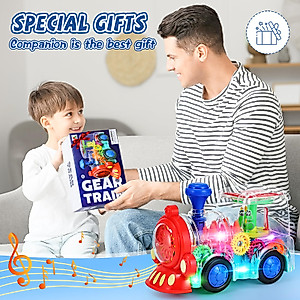 Light Up Train Toys,Fun Electric Transparent Gear Sensory Toy for Kids with Colorful Light Music and Moving Gears,Tummy Time Crawling Baby Toys for Boys Girls