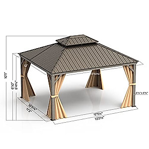 Domi 12'x14' Outdoor Hardtop Gazebo Aluminum Permanent Canopy with Galvanized Steel Roof,Curtains and Netting,for Patios,Backyard,Lawns,Garden