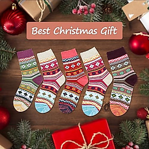 besky 5 Pairs Winter Wool Socks Women, Knit Thick Wool Soft Warm and Breathable Cozy Socks for Womens, Mountain Climbing, Skiing - Christmas Gifts