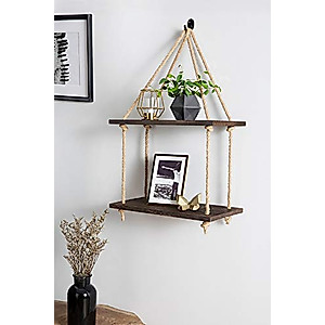 Mkono Hanging Shelves 2 Tier Rustic Wall Hanging Shelf Boho Decor Plants Photos Display Floating Storage Shelves for Bathroom Bedroom Living Room College Dorm Apartment