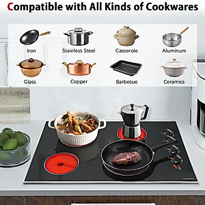 Noxton 30 Inch 4 Burners Electric Cooktop, Built-in 30" Radiant Electric Ceramic Stove Top with Glass Protection Metal Frame,Knob Control, Hot Surface Indicator, 220-240v, No Plug, Hard Wire