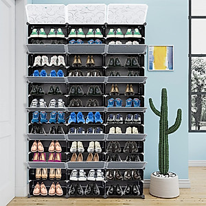 caoxinlei 12-Tier Portable 72 Pair Shoe Rack Organizer 36 Grids Tower Shelf Storage Cabinet Stand Expandable for Heels, Boots, Slippers, Black