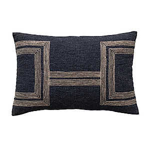 Creative Co-Op 24 Inches Cotton Blend Lumbar Jute Embroidery, Charcoal and Natural Pillow, Gray