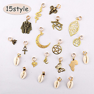 Messen 20 PCS Locs Hair Jewelry Braids Hair Clips Adjustable Hair Cuffs 15 Styles Vintage African Pendant Hair Charms Butterfly Shell DIY Locs Hair Accessories (Bronze and Gold)