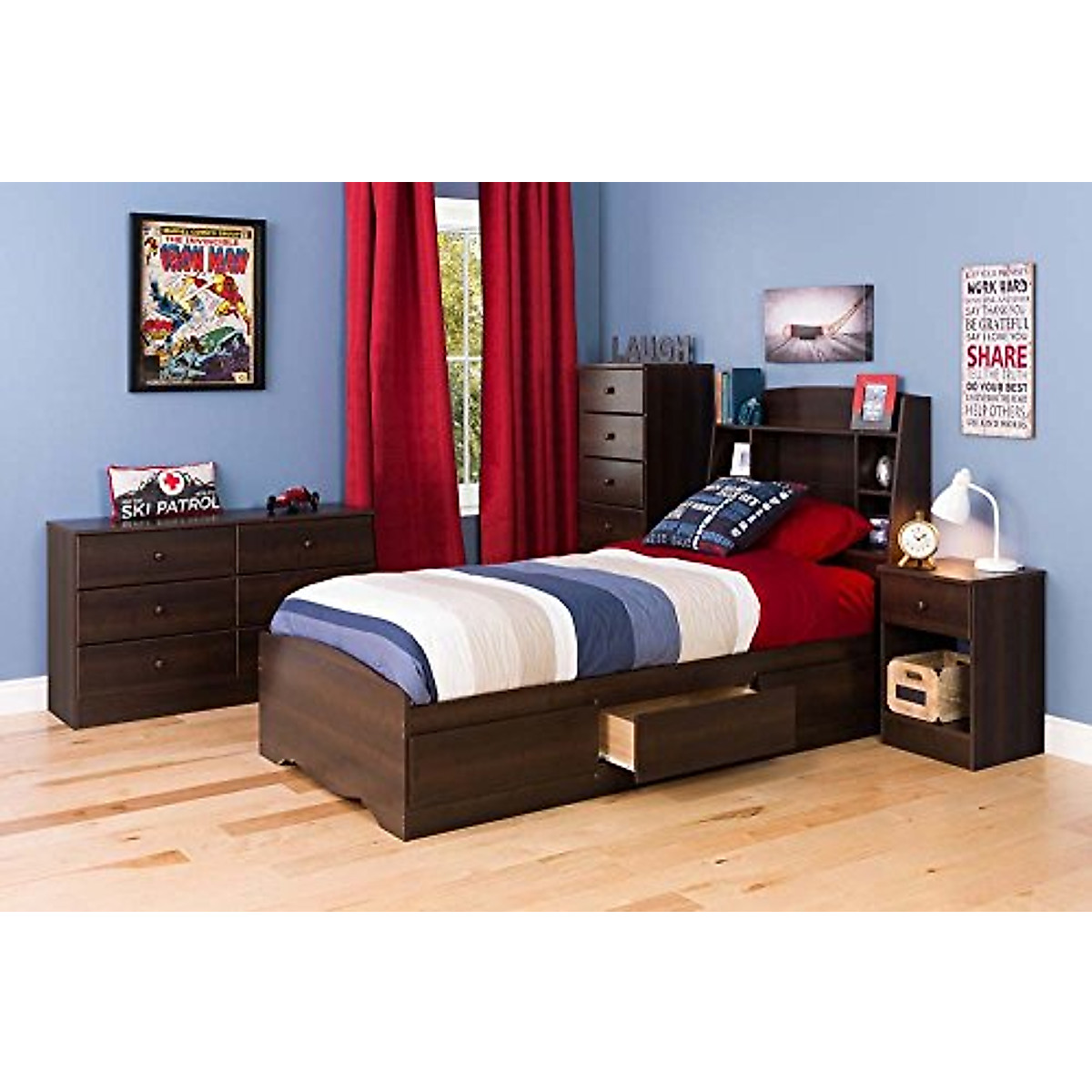Prepac Astrid 6 Drawer Double Dresser For Bedroom, 16" D x 47.25" W x 28.25" H, Espresso