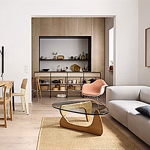 Rimdoc Triangle Glass Coffee Table Modern Noguchi Coffee Table, Vintage Glass, and Wood End Table, Solid Wood Base and Clear Glass Top Accent Coffee Table, for Living Room, Patio(Light Walnut)