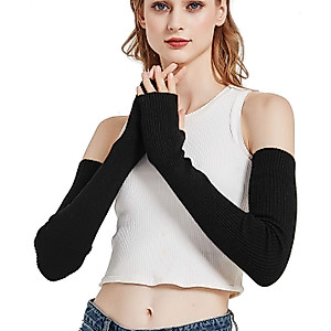 NOVAWO Wool Blend Warm Arm Warmers Super Soft Long Fingerless Gloves for Women